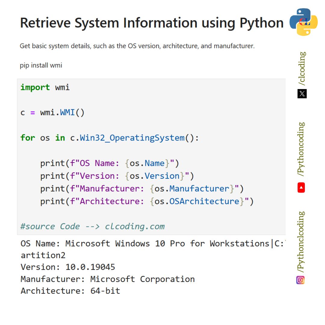Retrieve System Information using Python | Python Coding Retrieve System Information using Python | Python Coding
