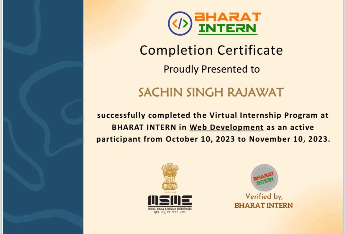 Sachin Singh Rajawat on LinkedIn: #internship #professionalgrowth Sachin Singh Rajawat on LinkedIn: #internship #professionalgrowth