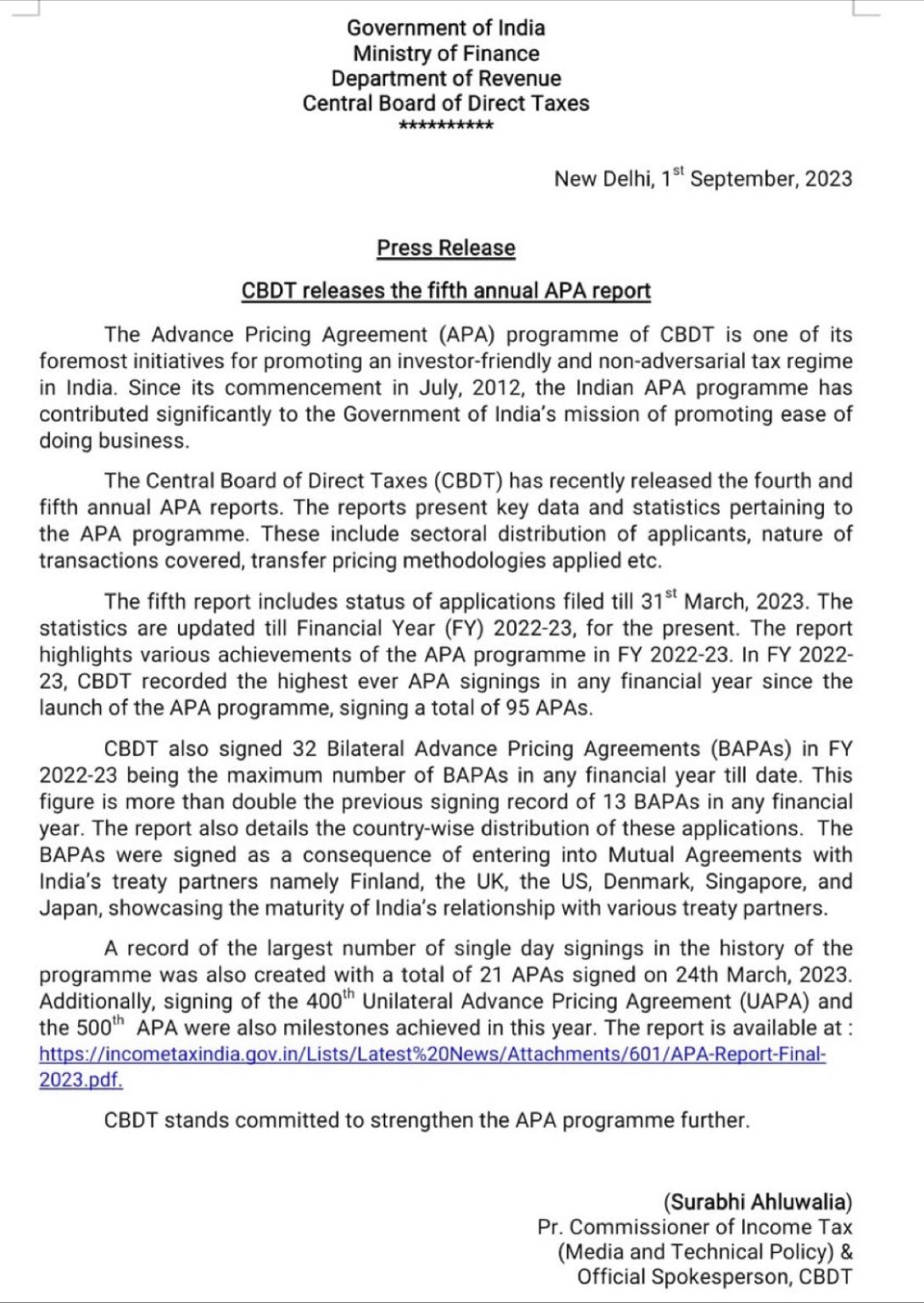 WhyTax® on LinkedIn: CBDT releases the fifth annual Advanced Pricing ... WhyTax® on LinkedIn: CBDT releases the fifth annual Advanced Pricing ...