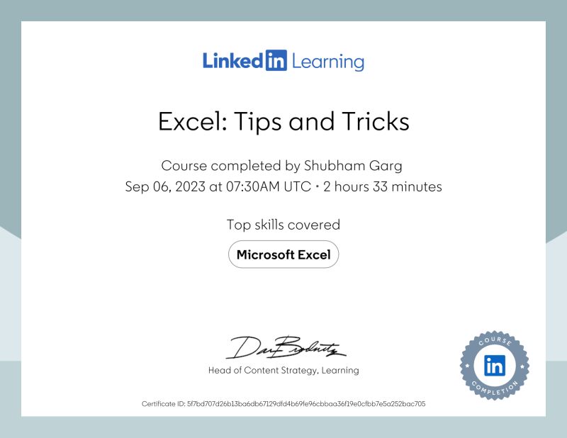 Shubham Garg on LinkedIn: Certificate of Completion Shubham Garg on LinkedIn: Certificate of Completion