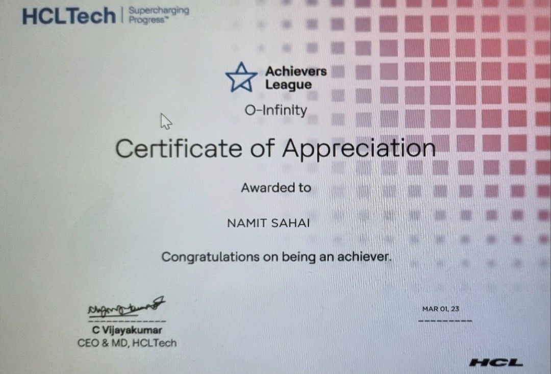 Namit Sahai on LinkedIn: #rewardsandrecognition #hcltech Namit Sahai on LinkedIn: #rewardsandrecognition #hcltech