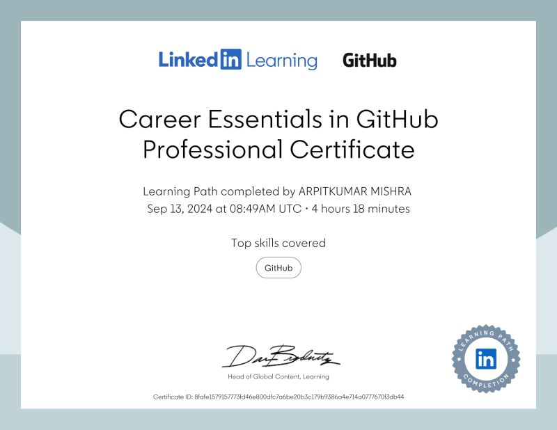 ARPITKUMAR MISHRA on LinkedIn: Certificate of Completion ARPITKUMAR MISHRA on LinkedIn: Certificate of Completion