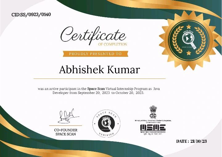 Abhishek Kumar on LinkedIn: #internship #java_developer #completed Abhishek Kumar on LinkedIn: #internship #java_developer #completed