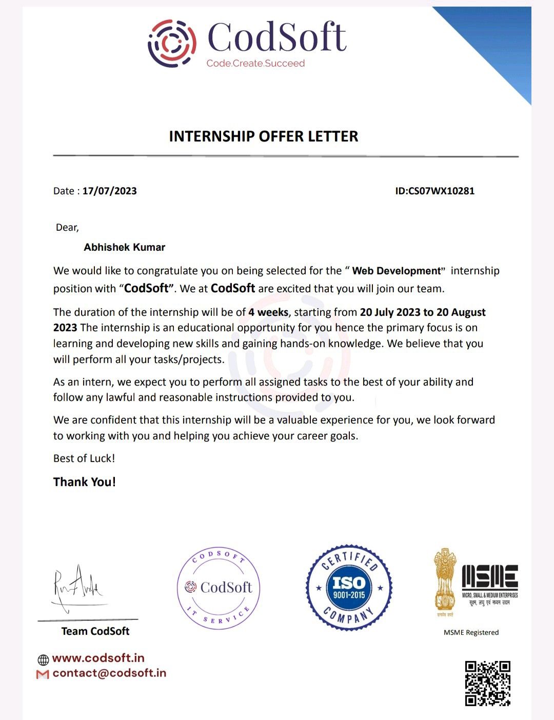 Abhishek Kumar on LinkedIn: #codesoft #internship #engineering Abhishek Kumar on LinkedIn: #codesoft #internship #engineering