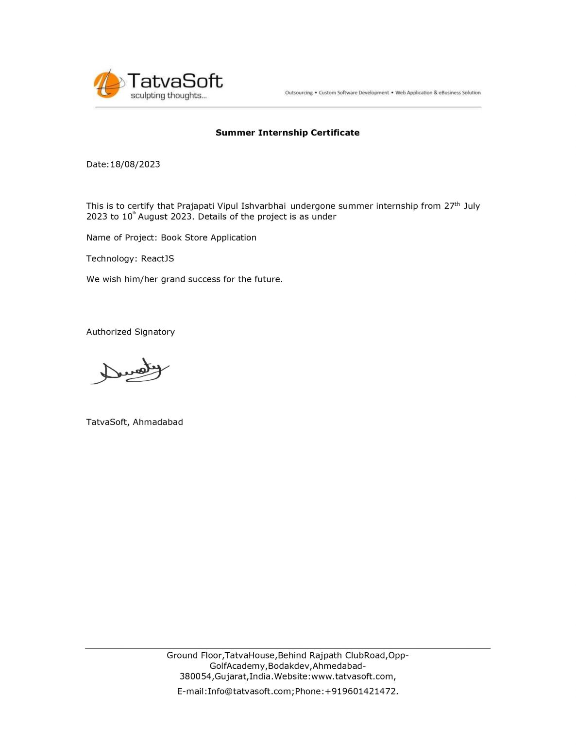 Vipul Prajapati on LinkedIn: #tatvasoft #internshipexperience #reactjs ... Vipul Prajapati on LinkedIn: #tatvasoft #internshipexperience #reactjs ...