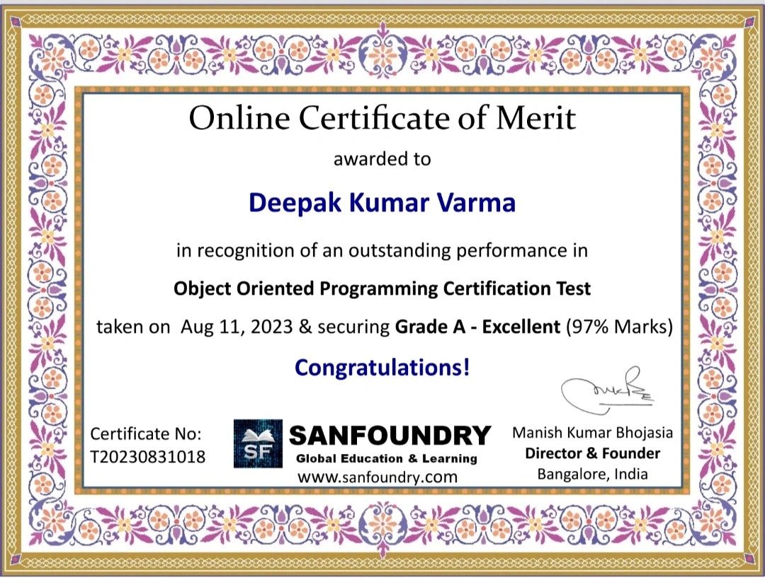 #oopscertified #keeplearning #sunfoundry #unstoppable | Deepak Kumar Varma #oopscertified #keeplearning #sunfoundry #unstoppable | Deepak Kumar Varma