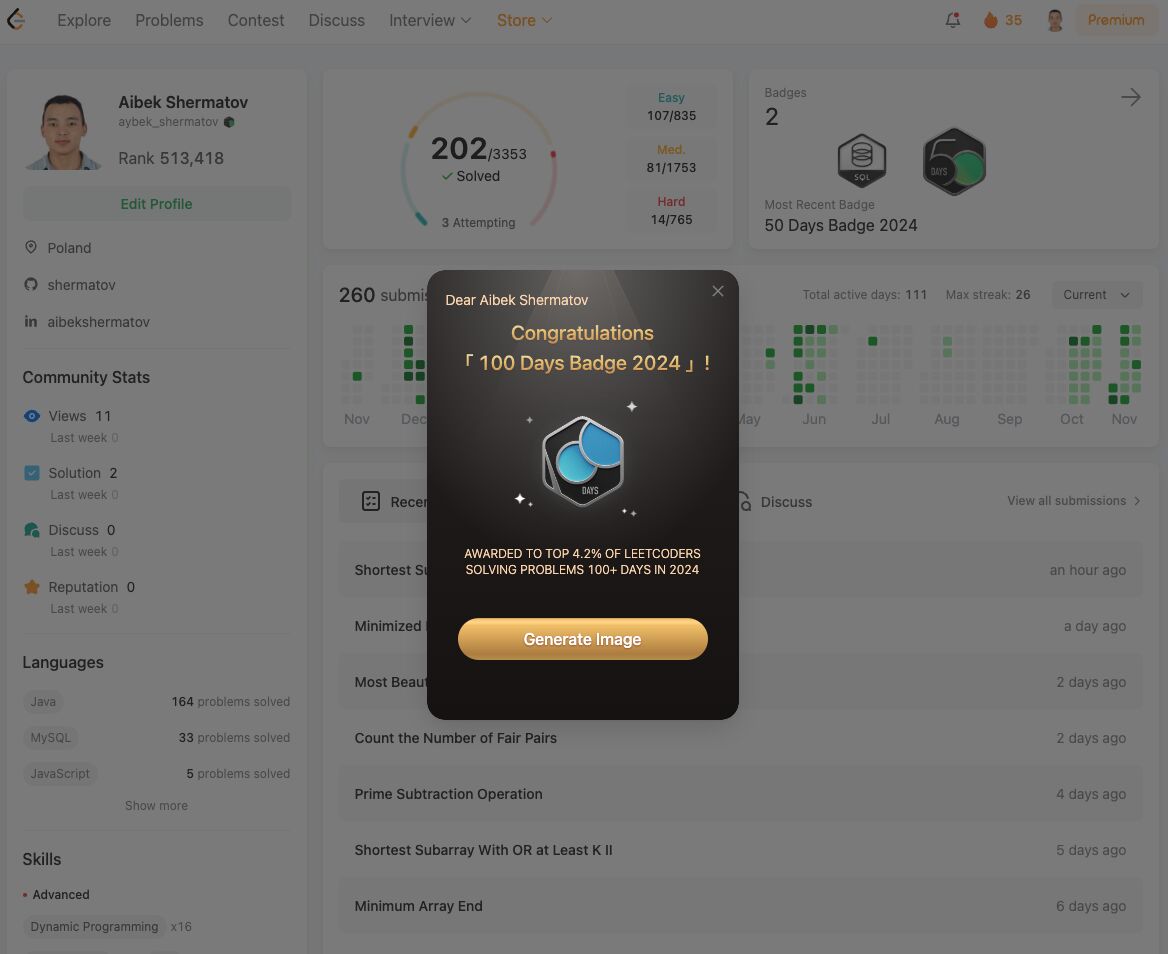 Aibek Shermatov on LinkedIn: #100days #codechallenge #leetcode ... Aibek Shermatov on LinkedIn: #100days #codechallenge #leetcode ...