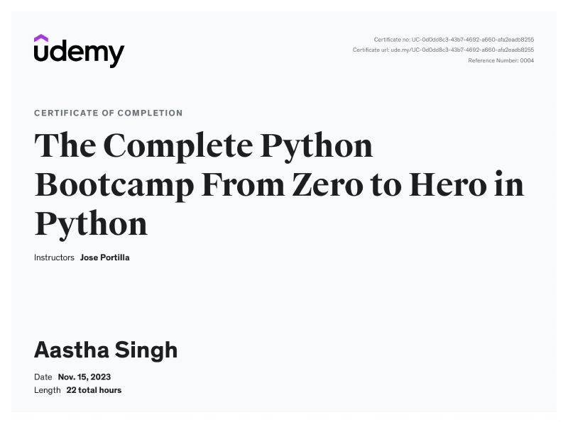 Aastha Singh on LinkedIn: #python #udemy #learning #programming # ... Aastha Singh on LinkedIn: #python #udemy #learning #programming # ...