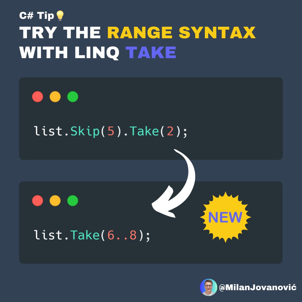Did you know you can use the Range syntax with LINQ? Range syntax ... Did you know you can use the Range syntax with LINQ? Range syntax ...