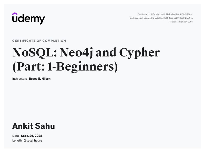 Ankit Kumar Sahu on LinkedIn: #latepost #certificateofcompletion #neo4j ... Ankit Kumar Sahu on LinkedIn: #latepost #certificateofcompletion #neo4j ...