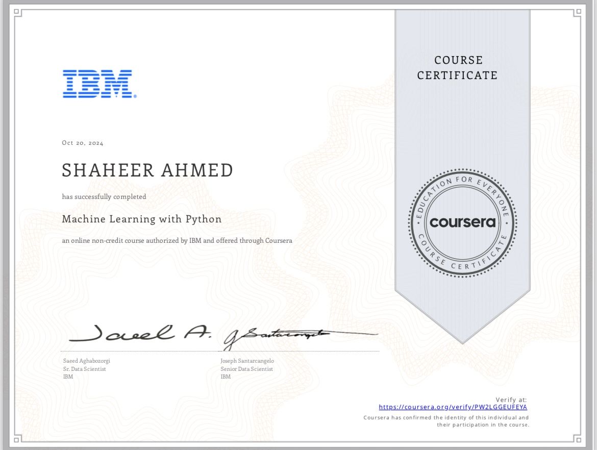 SHAHEER AHMED on LinkedIn: #machinelearning #python #coursera #ibm # ... SHAHEER AHMED on LinkedIn: #machinelearning #python #coursera #ibm # ...
