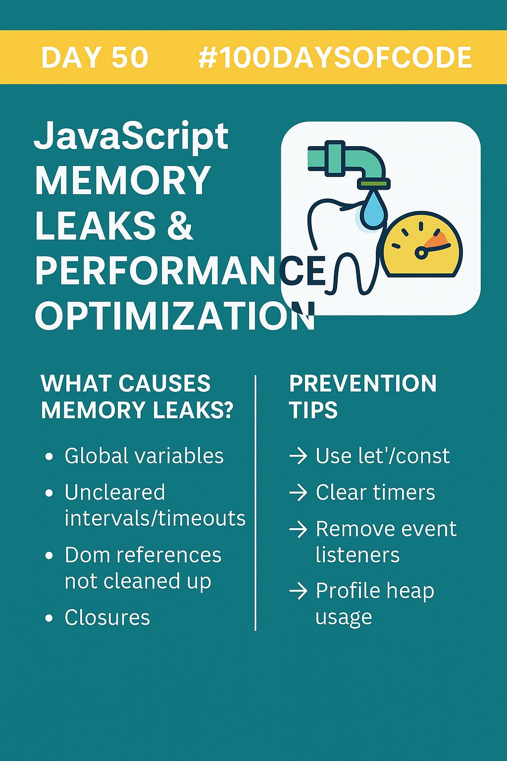 #100daysofcode #javascript #webperformance #frontend #memoryleaks # ... #100daysofcode #javascript #webperformance #frontend #memoryleaks # ...