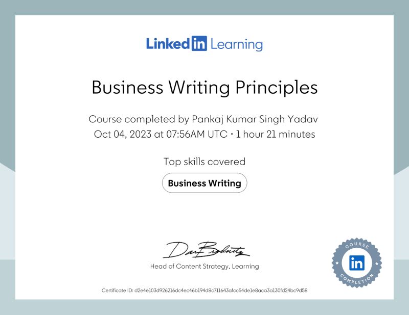 Pankaj Kumar Singh Yadav on LinkedIn: Certificate of Completion Pankaj Kumar Singh Yadav on LinkedIn: Certificate of Completion