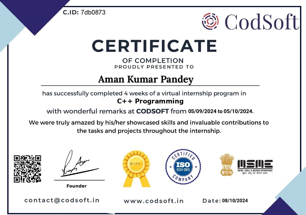 Aman Pandey on LinkedIn: #c #internship #codsoft #softwaredevelopment # ... Aman Pandey on LinkedIn: #c #internship #codsoft #softwaredevelopment # ...