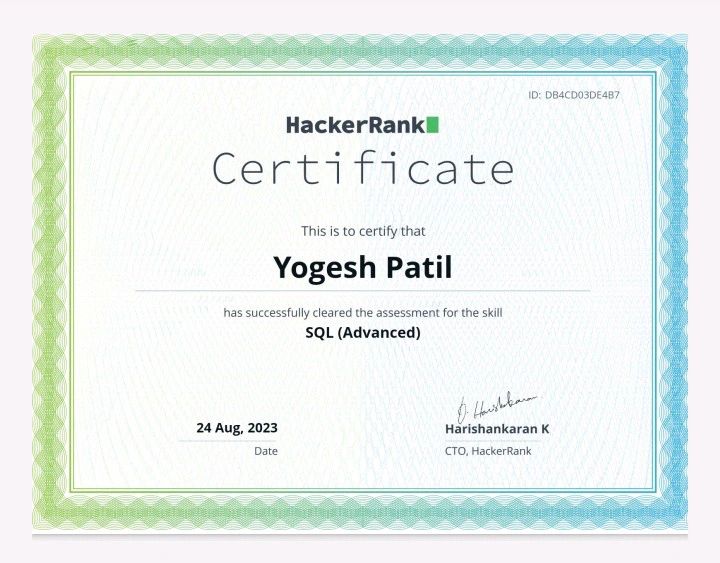 Yogesh Patil on LinkedIn: #hackerrank #sql #sqldeveloper #job # ... Yogesh Patil on LinkedIn: #hackerrank #sql #sqldeveloper #job # ...