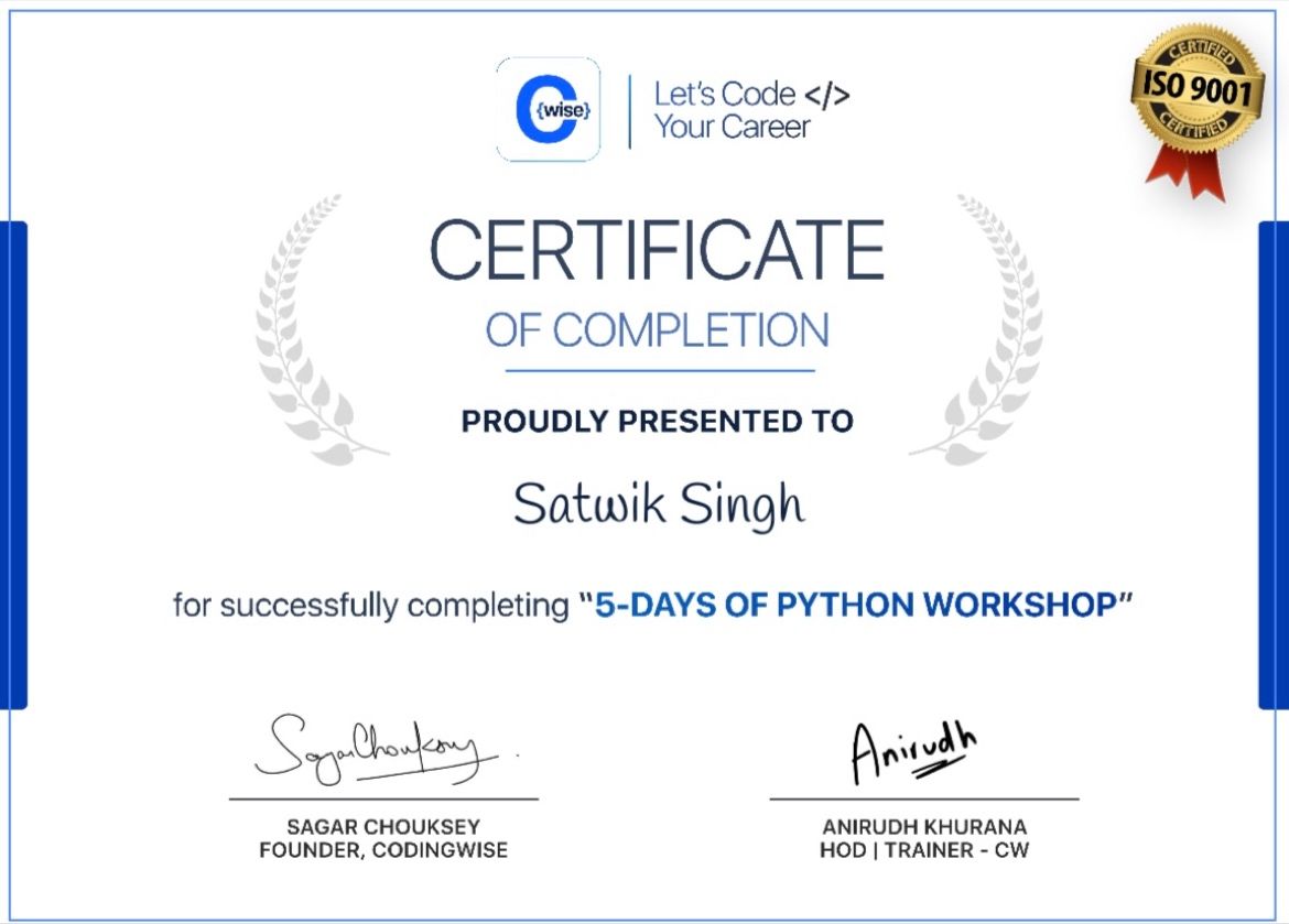 Satwik Singh on LinkedIn: #pythonworkshop #continuouslearning Satwik Singh on LinkedIn: #pythonworkshop #continuouslearning