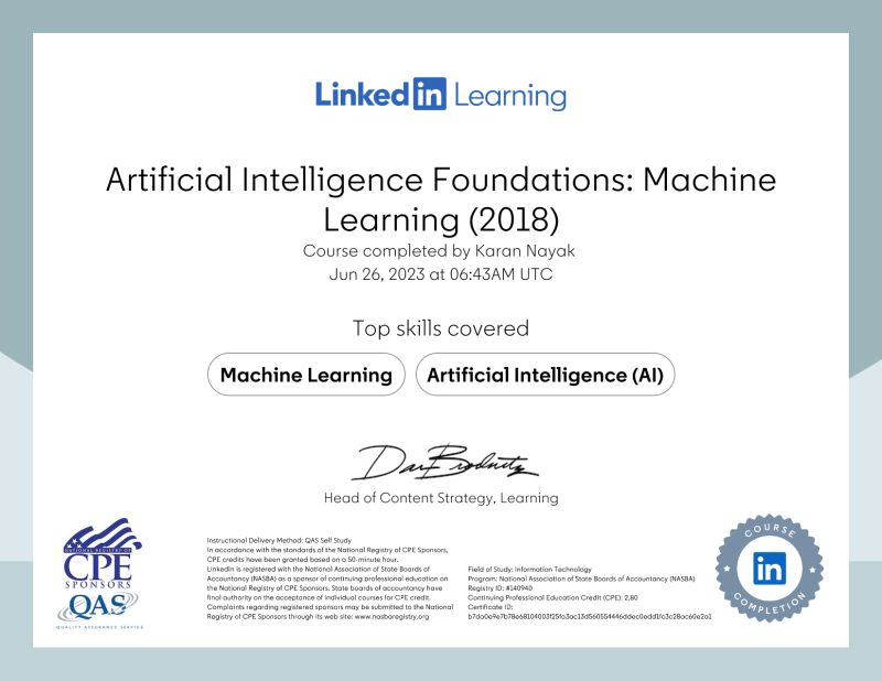 Karan Nayak on LinkedIn: Certificate of Completion Karan Nayak on LinkedIn: Certificate of Completion