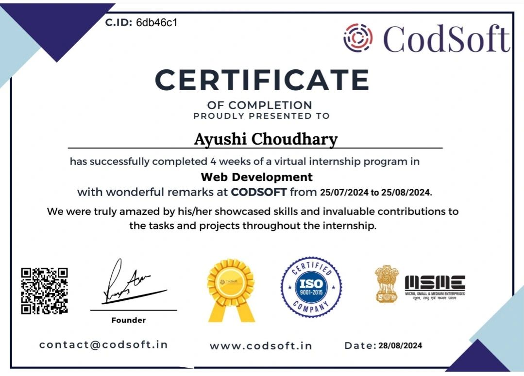 Ayushi Choudhary on LinkedIn: CodSoft Ayushi Choudhary on LinkedIn: CodSoft