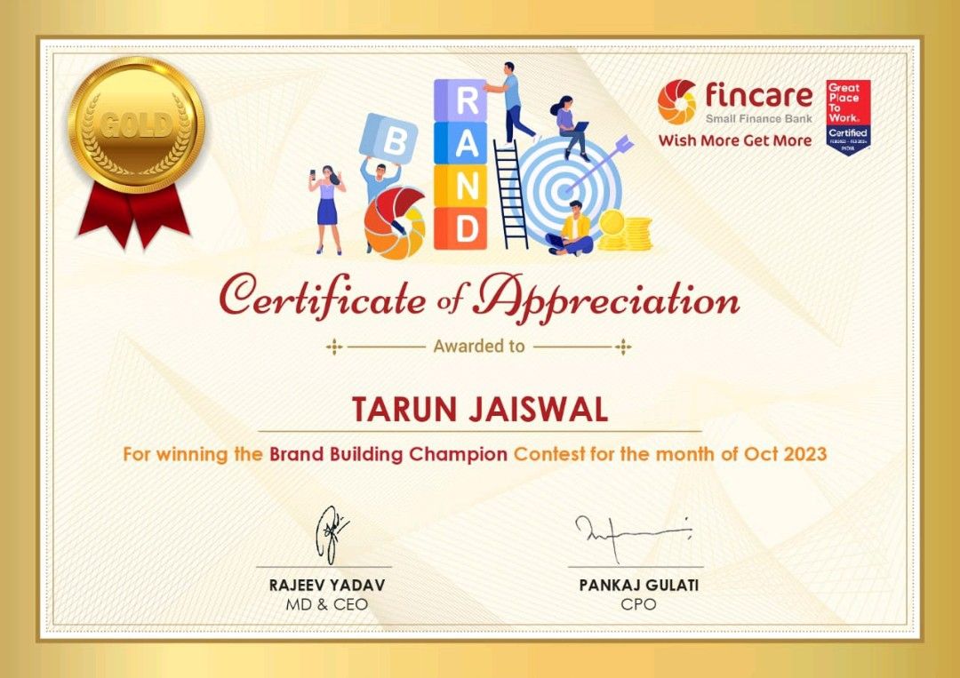 Tarun Jaiswal on LinkedIn: #certified #brandbuilding #microfinance | 19 ... Tarun Jaiswal on LinkedIn: #certified #brandbuilding #microfinance | 19 ...
