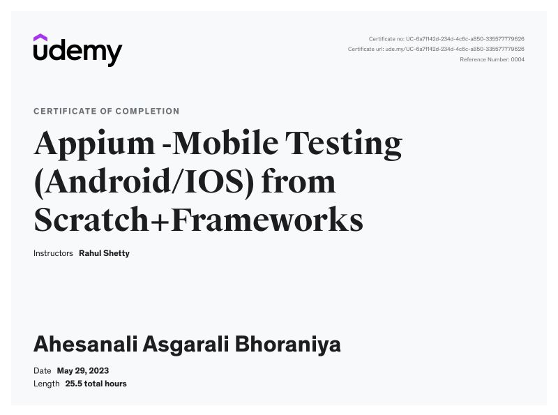 Ahesan Ali on LinkedIn: #mobileautomation #appium #certification Ahesan Ali on LinkedIn: #mobileautomation #appium #certification