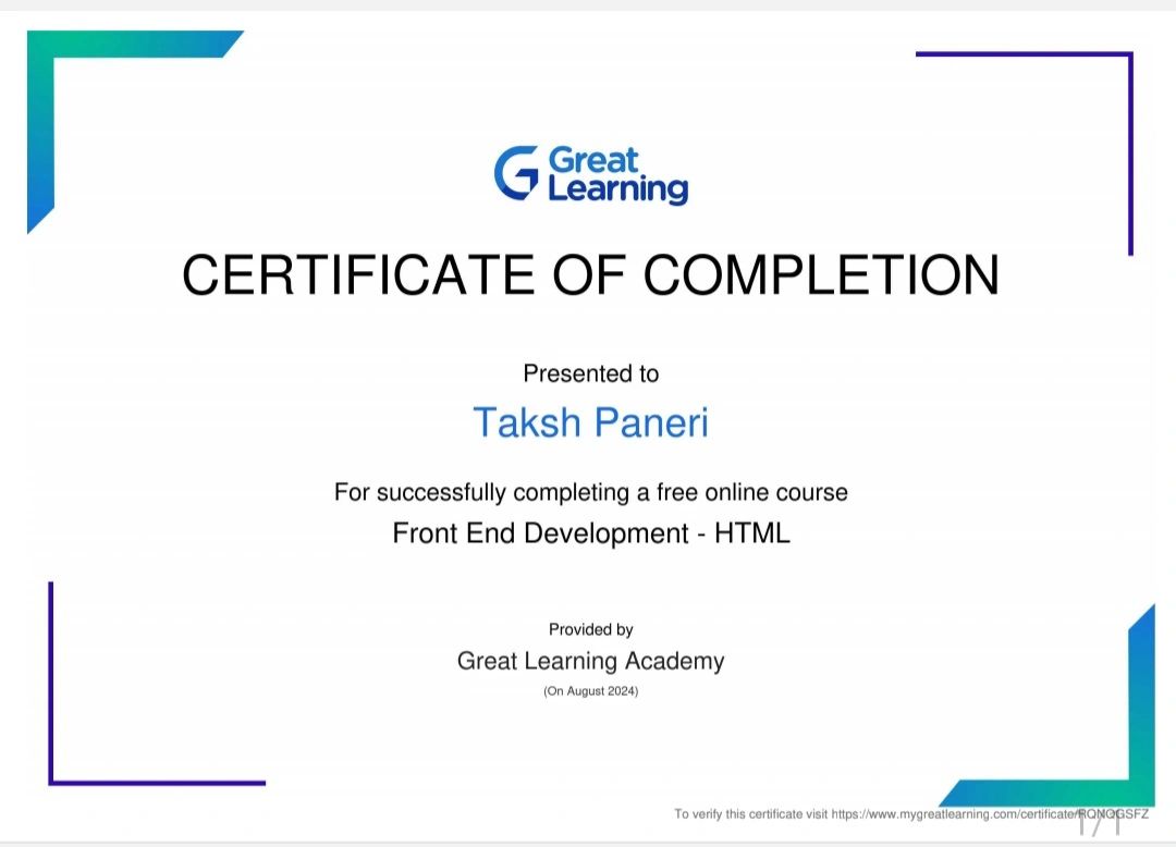 Taksh Paneri on LinkedIn: Finally ending with the first step of front ... Taksh Paneri on LinkedIn: Finally ending with the first step of front ...