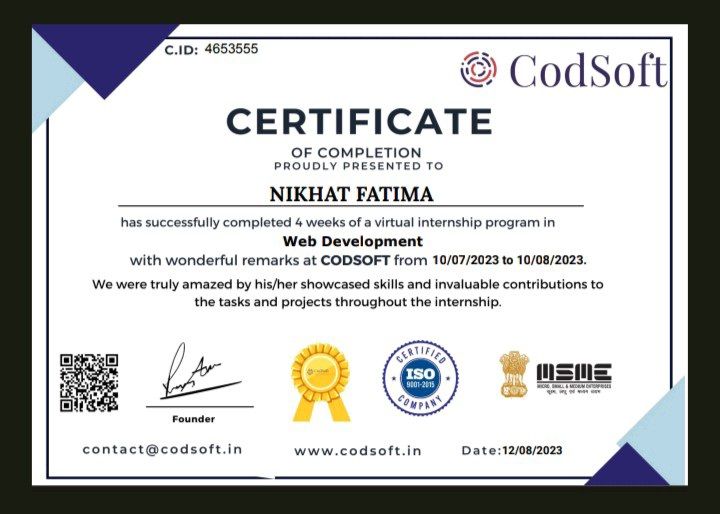 #codsoft #codsoft #web #codsoftinternship #learningexperience… | Nikhat ... #codsoft #codsoft #web #codsoftinternship #learningexperience… | Nikhat ...