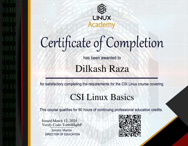 Dilkash Raza on LinkedIn: I have been completed the CSI Linux basic CSI ... Dilkash Raza on LinkedIn: I have been completed the CSI Linux basic CSI ...