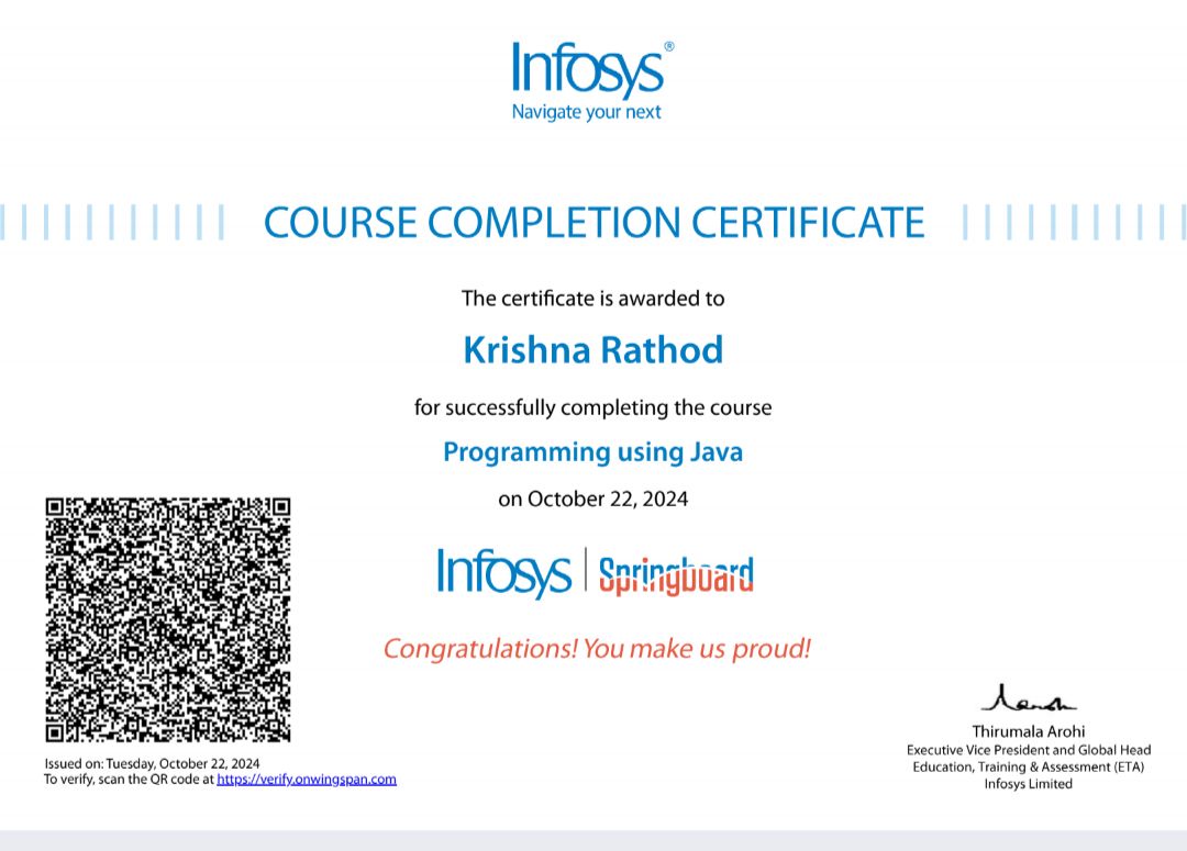 Krishna Rathod on LinkedIn: #javaprogramming #infosysspringboard # ... Krishna Rathod on LinkedIn: #javaprogramming #infosysspringboard # ...