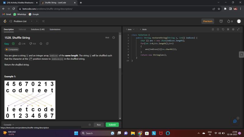 Kritan Jaiswal on LinkedIn: DAY-66/100 Problem-Shuffle String ... Kritan Jaiswal on LinkedIn: DAY-66/100 Problem-Shuffle String ...