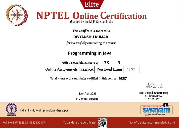 Divyanshu Jha on LinkedIn: #nptel #certification #java Divyanshu Jha on LinkedIn: #nptel #certification #java