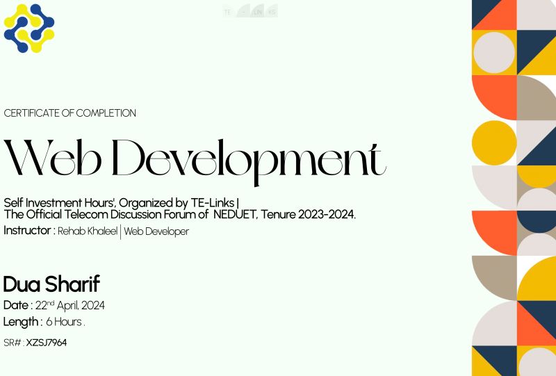 #webdev #certificate #newskills | Dua Sharif #webdev #certificate #newskills | Dua Sharif