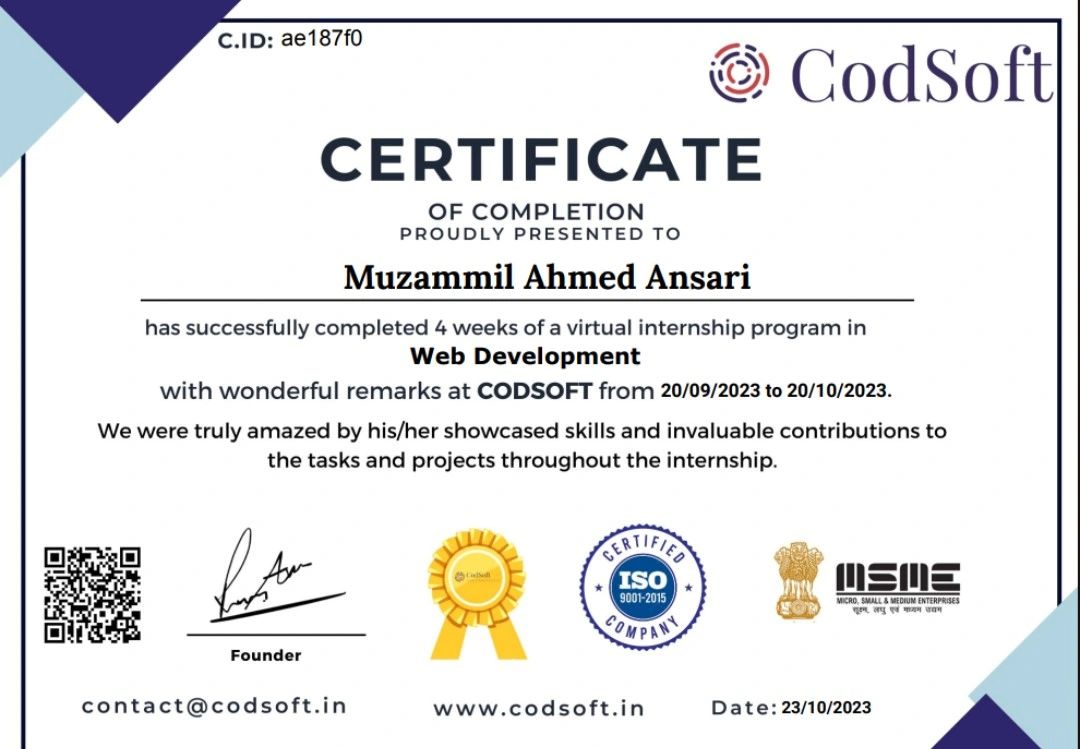 Muzammil Ahmed Ansari on LinkedIn: #codsoftinternship # ... Muzammil Ahmed Ansari on LinkedIn: #codsoftinternship # ...