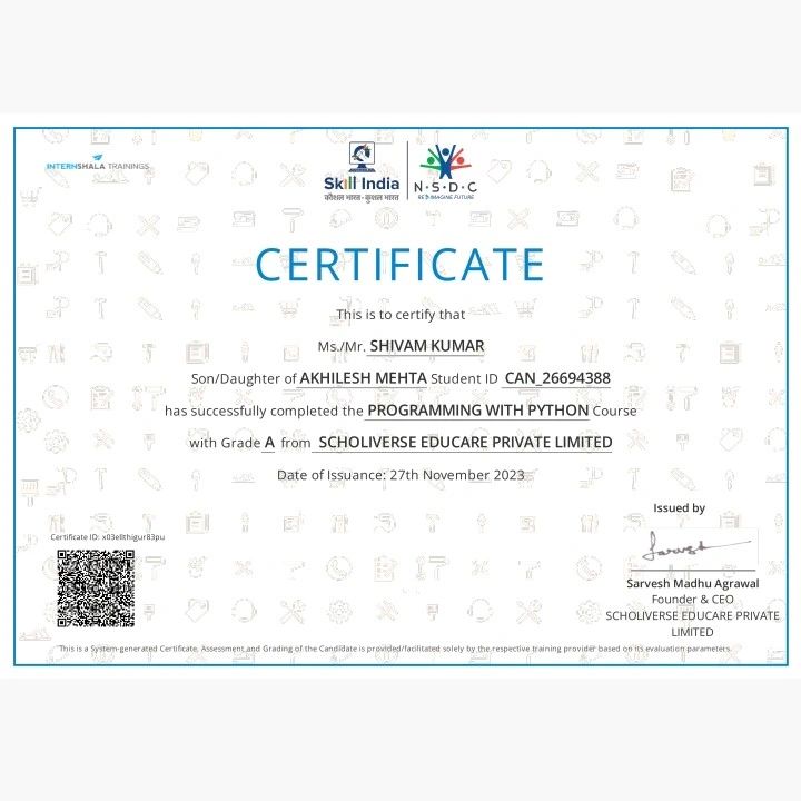 SHIVAM kumar on LinkedIn: online training internship with python ... SHIVAM kumar on LinkedIn: online training internship with python ...