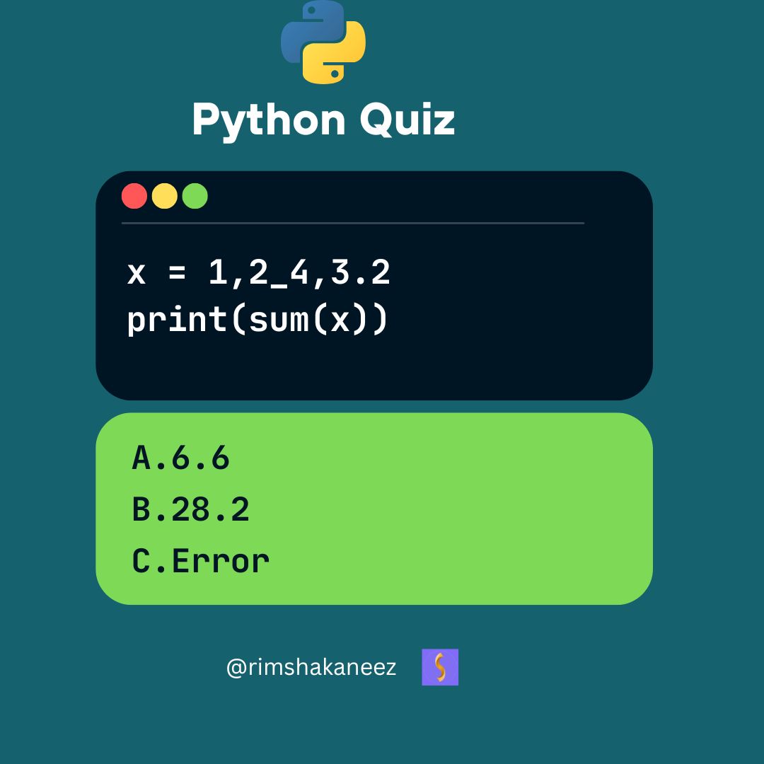 Rimsha Kaneez on LinkedIn: #pythonquiz #codingchallenge # ... Rimsha Kaneez on LinkedIn: #pythonquiz #codingchallenge # ...