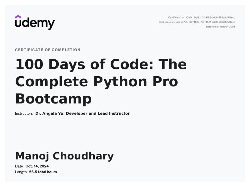 Manoj Choudhary on LinkedIn: #python #programming #100daysofcode #udemy ... Manoj Choudhary on LinkedIn: #python #programming #100daysofcode #udemy ...