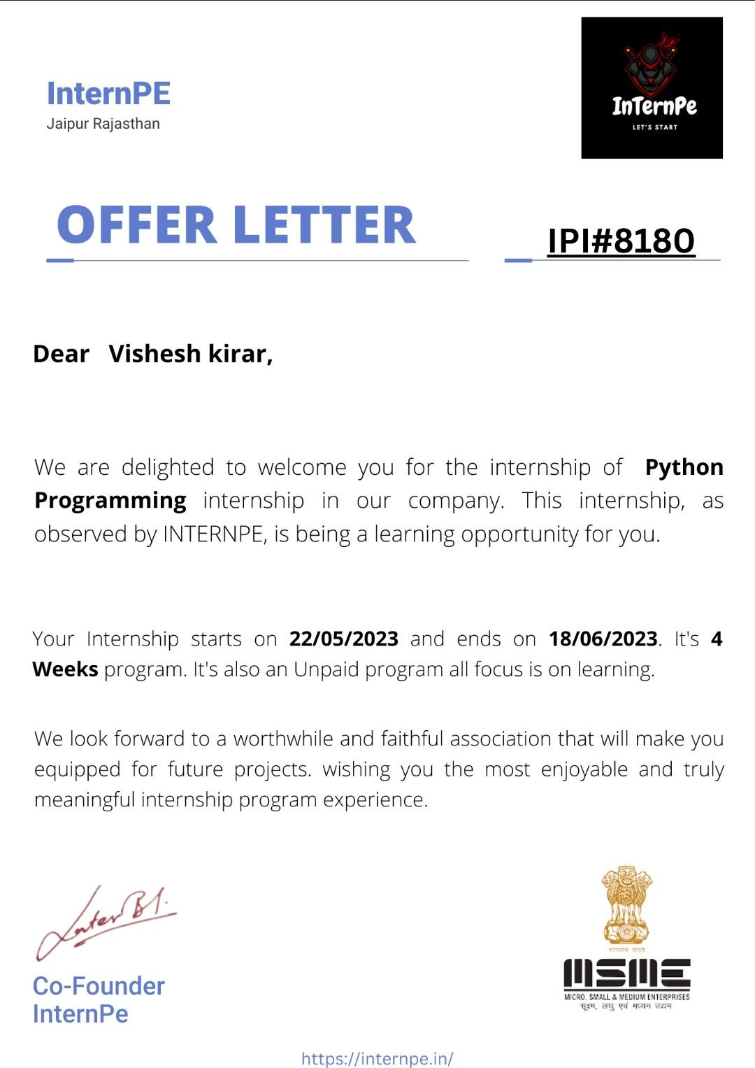 Vishesh Kirar on LinkedIn: #internship #opportunity #python # ... Vishesh Kirar on LinkedIn: #internship #opportunity #python # ...