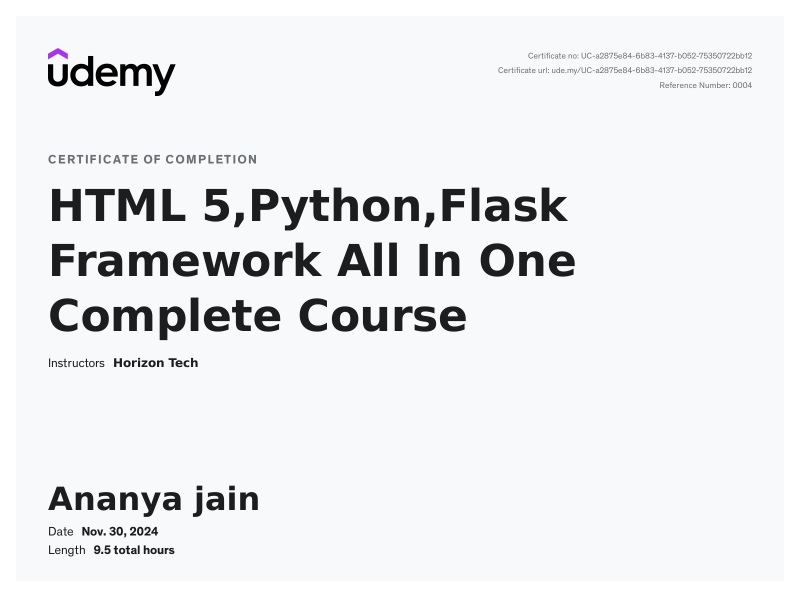 Ananya Jain on LinkedIn: #udemy #html5 #python #flask #webdevelopment # ... Ananya Jain on LinkedIn: #udemy #html5 #python #flask #webdevelopment # ...