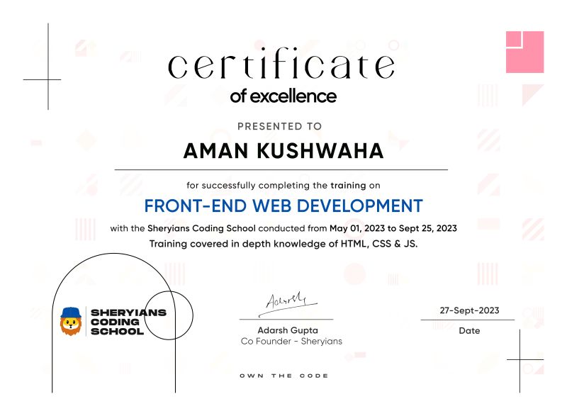 Aman Kushwaha on LinkedIn: Thank you, Sheryians Coding School , for ... Aman Kushwaha on LinkedIn: Thank you, Sheryians Coding School , for ...