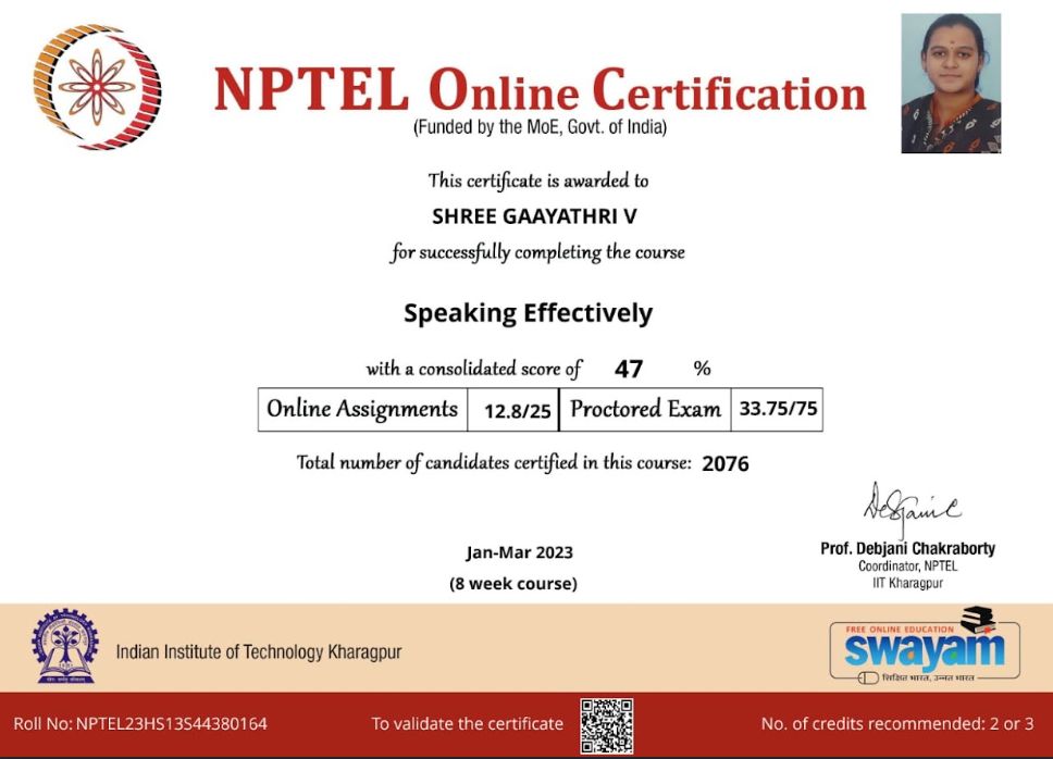 Shree Gaayathri V on LinkedIn: #nptel #speakingeffectively # ... Shree Gaayathri V on LinkedIn: #nptel #speakingeffectively # ...