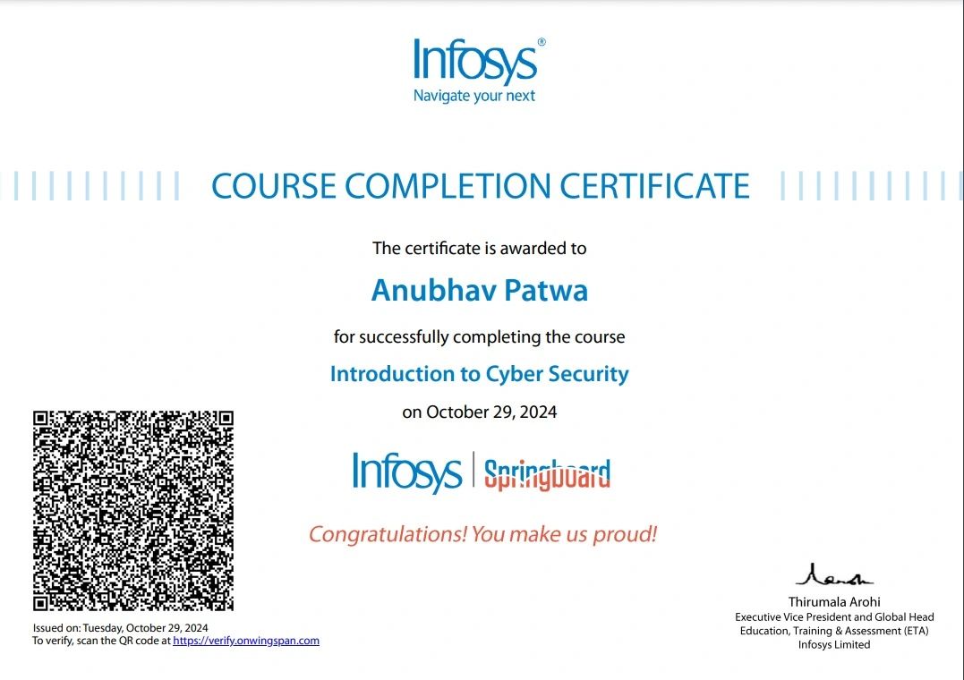 Anubhav Patwa on LinkedIn: #cybersecurity #infosysspringboard # ... Anubhav Patwa on LinkedIn: #cybersecurity #infosysspringboard # ...