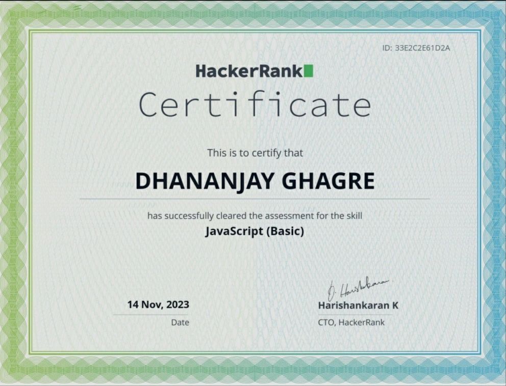 Passed HackerRank Javascript assessment! | Dhananjay Ghagre posted on ... Passed HackerRank Javascript assessment! | Dhananjay Ghagre posted on ...