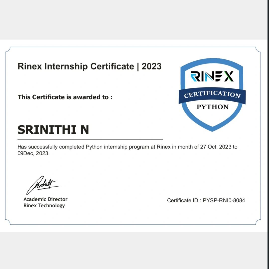 Srinithi Mathaiyan on LinkedIn: Python Internship Certificate Srinithi Mathaiyan on LinkedIn: Python Internship Certificate