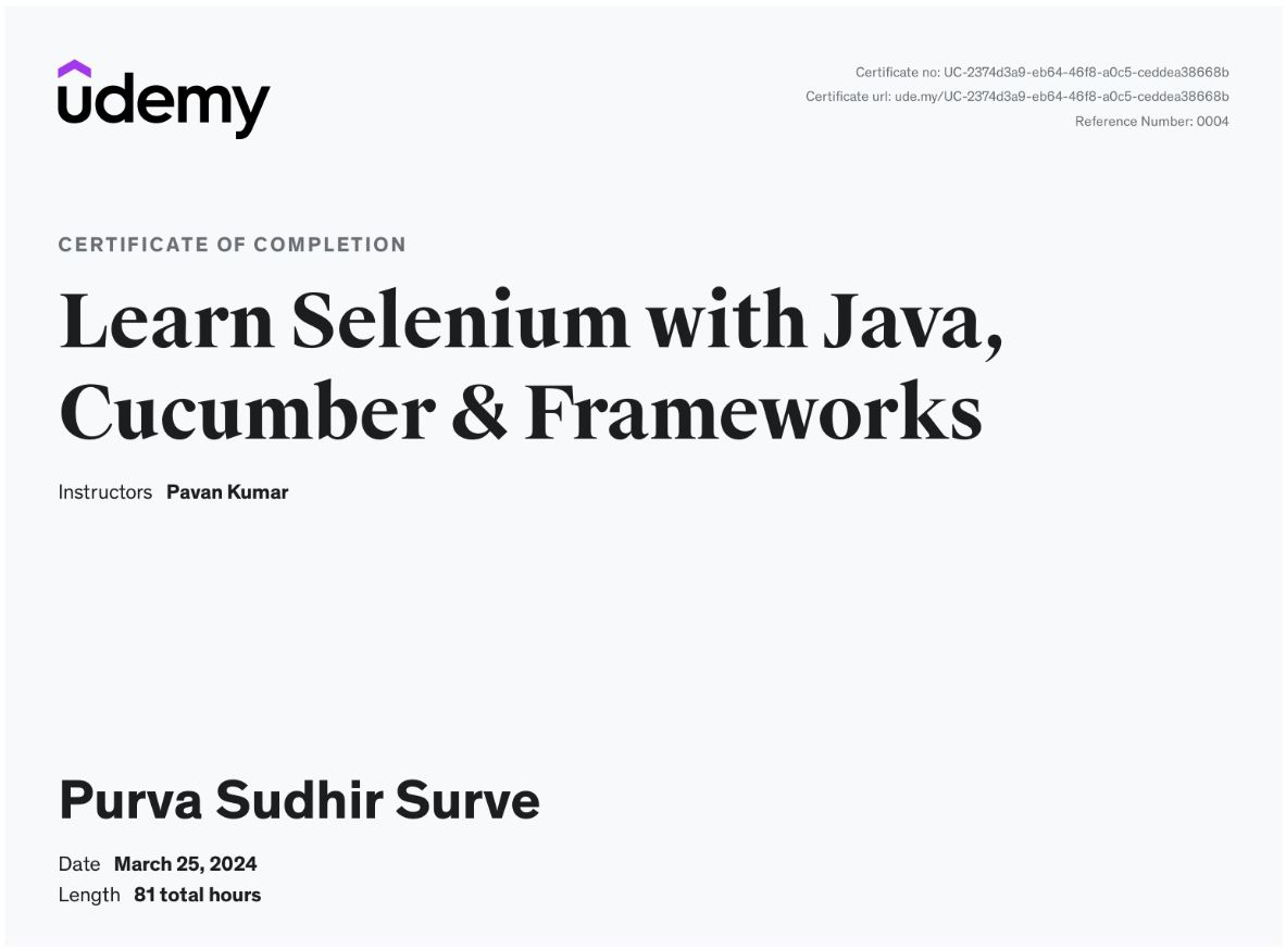 Purva Surve on LinkedIn: #selenium #cucumber #automationtesting # ... Purva Surve on LinkedIn: #selenium #cucumber #automationtesting # ...