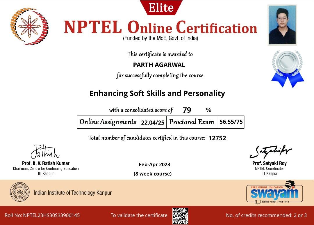 Parth Agarwal on LinkedIn: #nptel #softskills Parth Agarwal on LinkedIn: #nptel #softskills