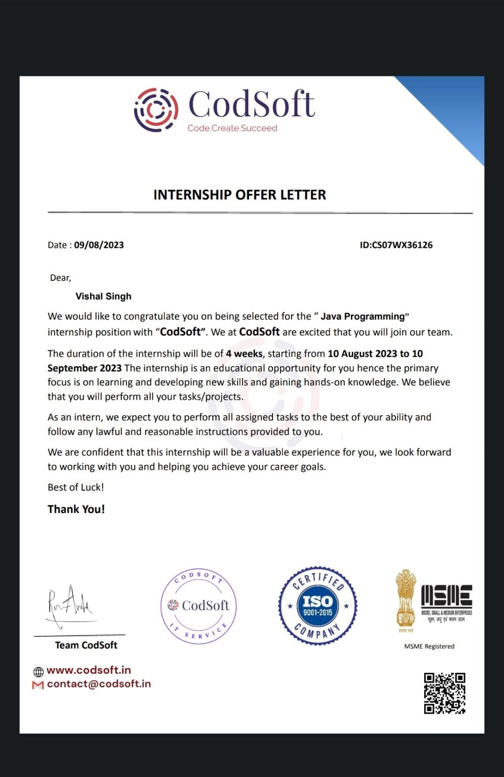 Vishal Singh on LinkedIn: #intern #opportunity #growth #newbeginning # ... Vishal Singh on LinkedIn: #intern #opportunity #growth #newbeginning # ...