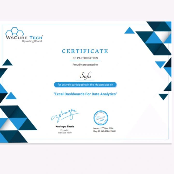 Completed Excel Dashboards workshop by WsCube Tech | Safa Kamran posted ... Completed Excel Dashboards workshop by WsCube Tech | Safa Kamran posted ...