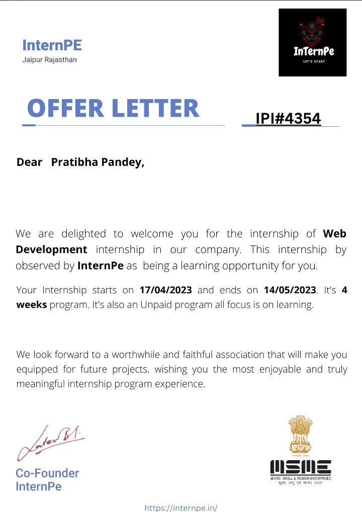 Pratibha Pandey on LinkedIn: #connections #webdevelopment #internship # ... Pratibha Pandey on LinkedIn: #connections #webdevelopment #internship # ...