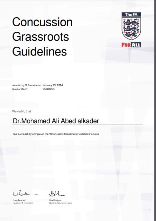 Concussion Grassroots Guidelines | Dr.Mohamed Ali Abdelkader Concussion Grassroots Guidelines | Dr.Mohamed Ali Abdelkader