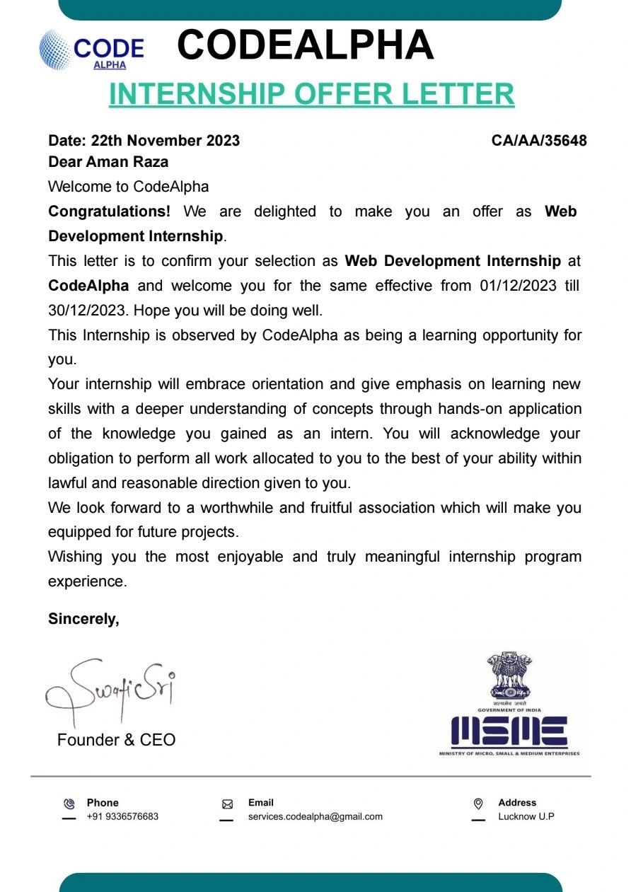 #codealpha #internship #codealpha #webdevelopment | Aman Raza #codealpha #internship #codealpha #webdevelopment | Aman Raza