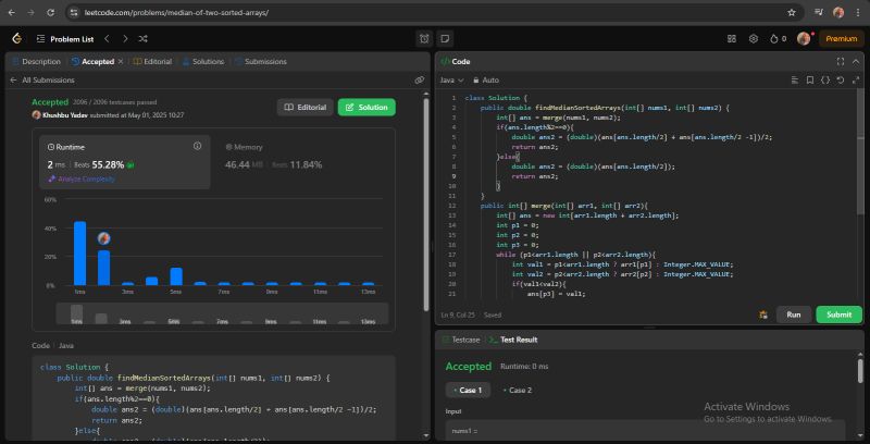 📊 #Day9 of #100Daysofcode LeetCode: Median of Two Sorted Arrays ... 📊 #Day9 of #100Daysofcode LeetCode: Median of Two Sorted Arrays ...